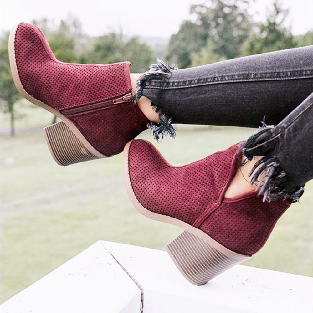 Soda “Stella” Block Heel Perforated Booties - Gem